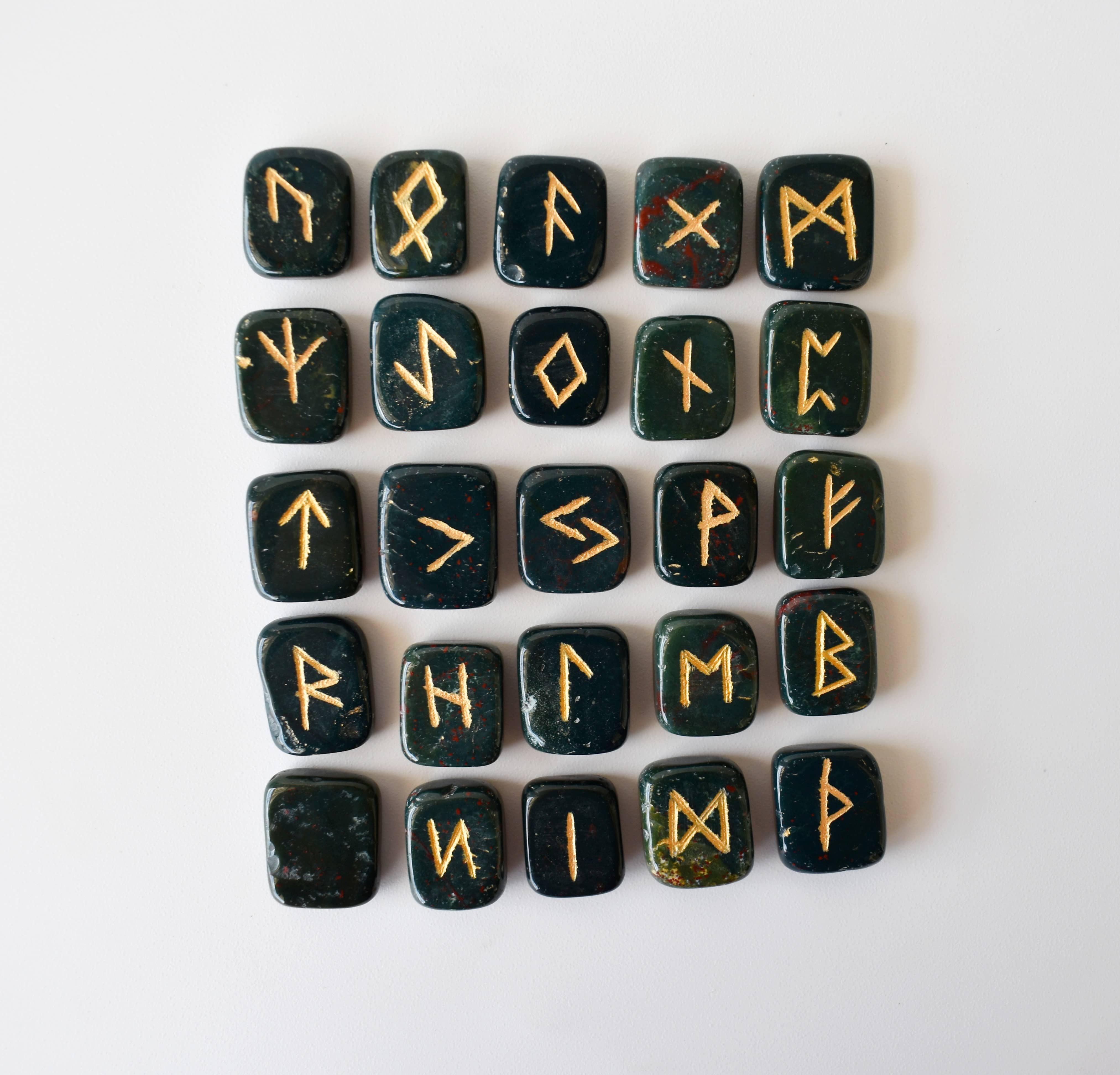 Bloodstone Rune Sets- Buy Runic Gemstone/ Elder Futhark Rune Set with ...
